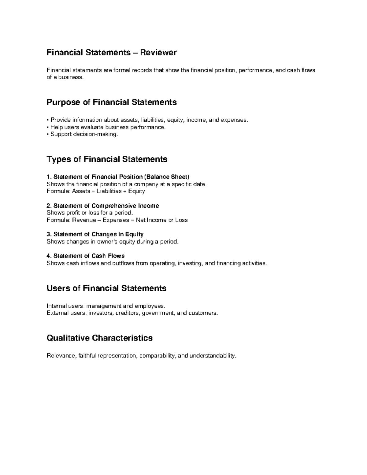 Financial Statements Overview: Key Components & Users - Studocu