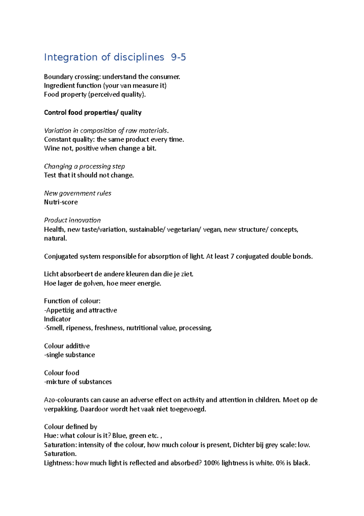 Food Properties and Functions: Lecture Notes for FNA 101 - Studeersnel