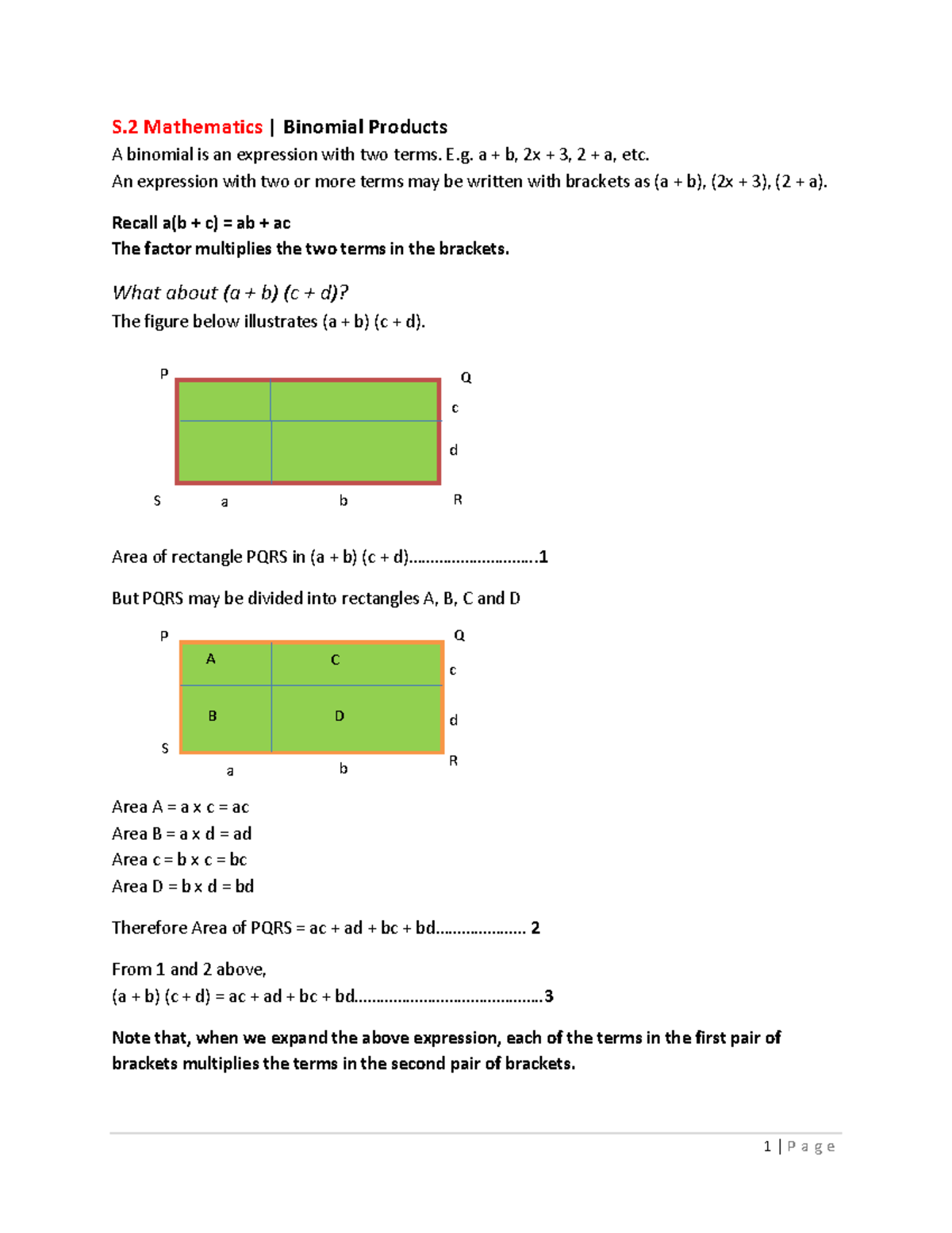 05 - S.2 Mathematics: Expanding Binomial Products - Tr Jane - Studocu