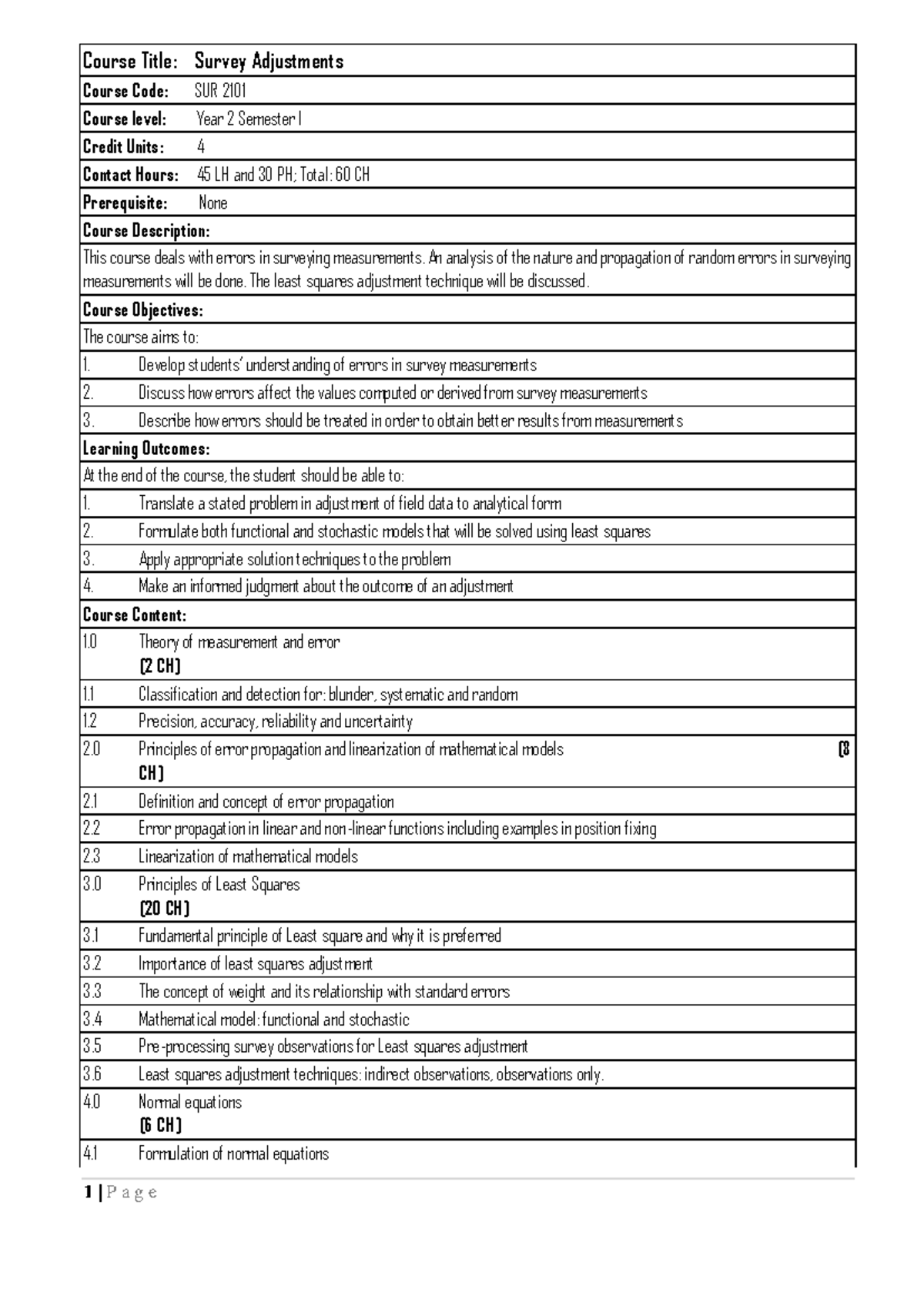 Survey Adjustments Lecture Notes - SUR 2101 Year 2 Sem I - Studocu