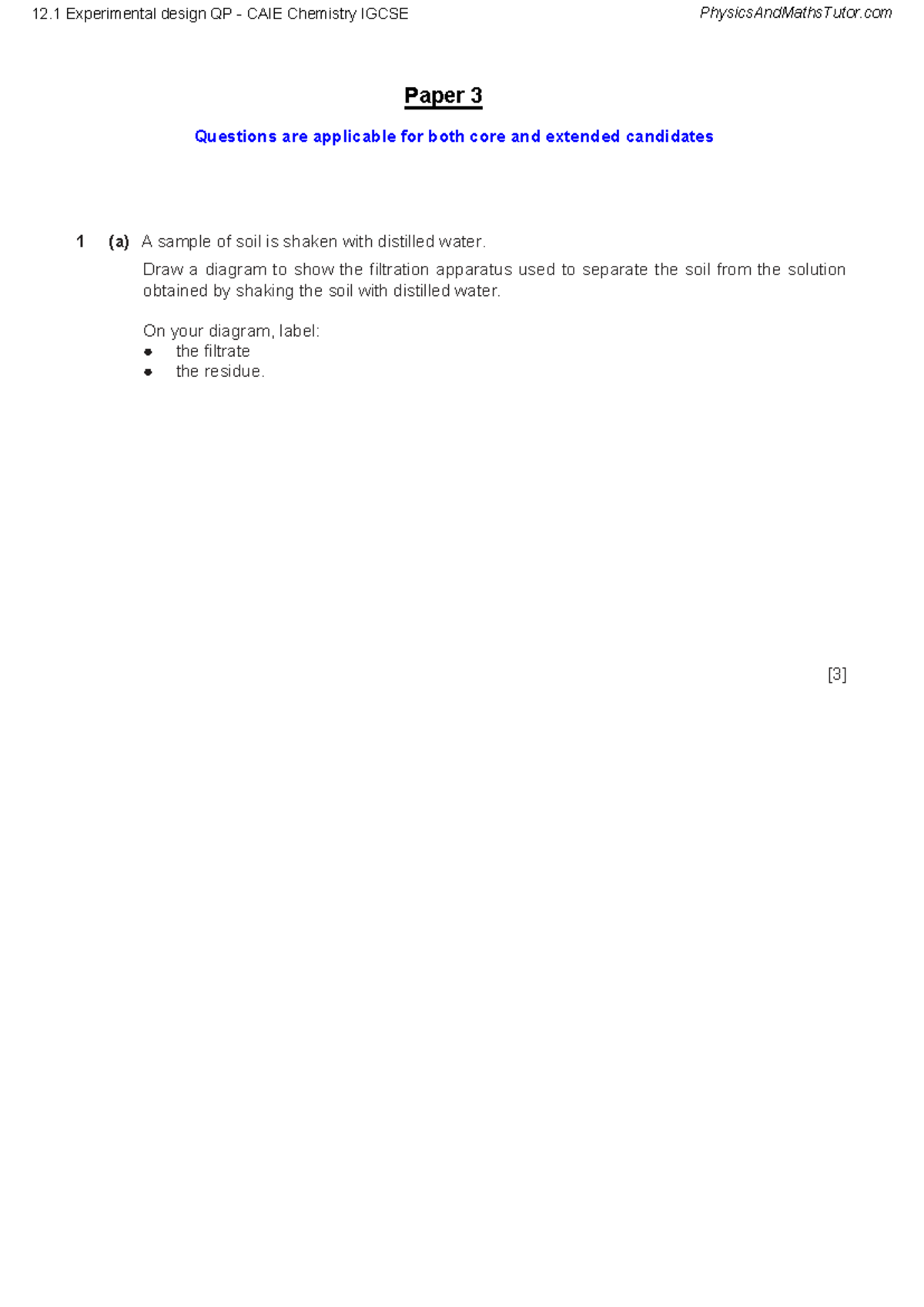 12.1 Experimental Design QP for CAIE Chemistry IGCSE - Studocu