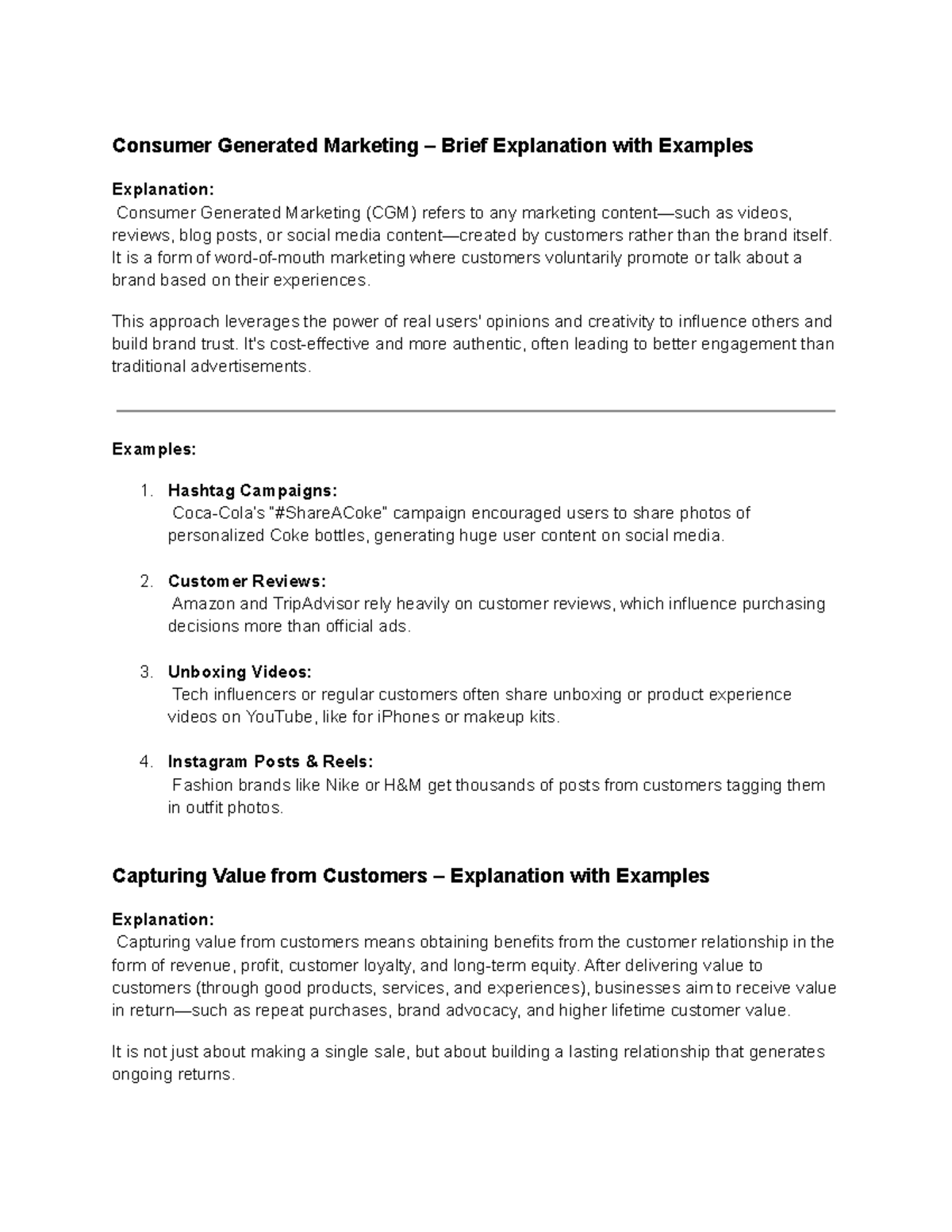 CGM & Customer Value: Insights & Examples for BUS 101 - Studocu