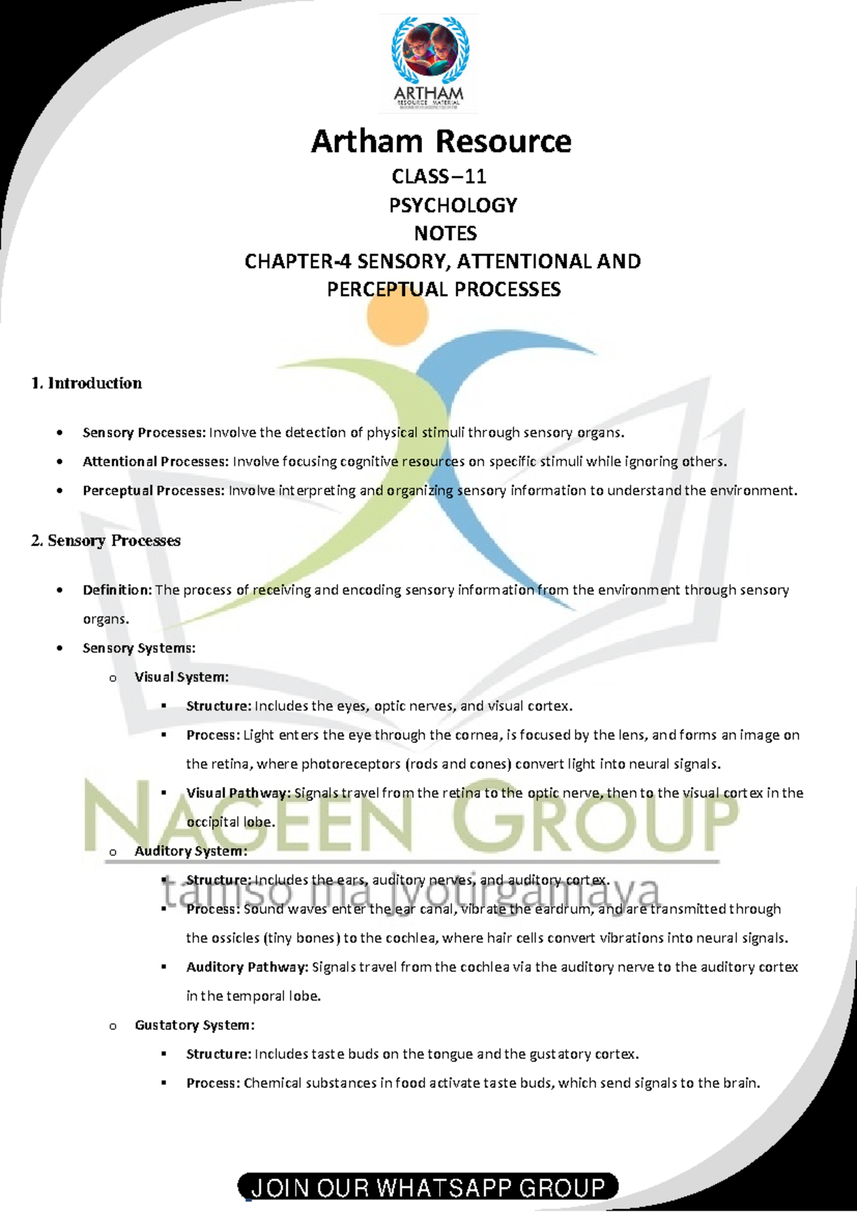 Class 11 Psychology Notes - CHAPTER 4: Sensory & Attentional Processes ...