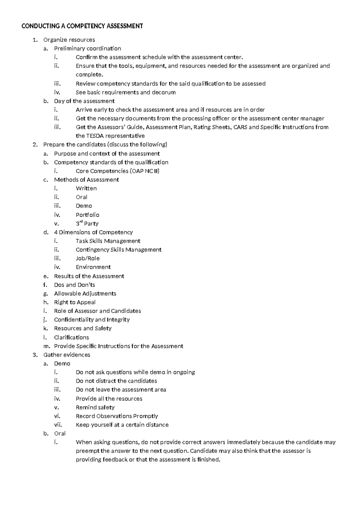 Conducting a Competency Assessment: Guidelines and Procedures - Studocu