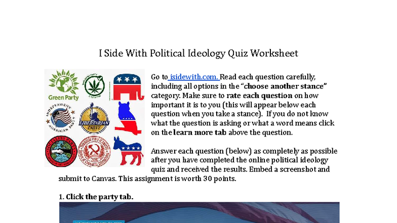 ISide With Political Ideology Quiz Worksheet - Assignment Guide - Studocu