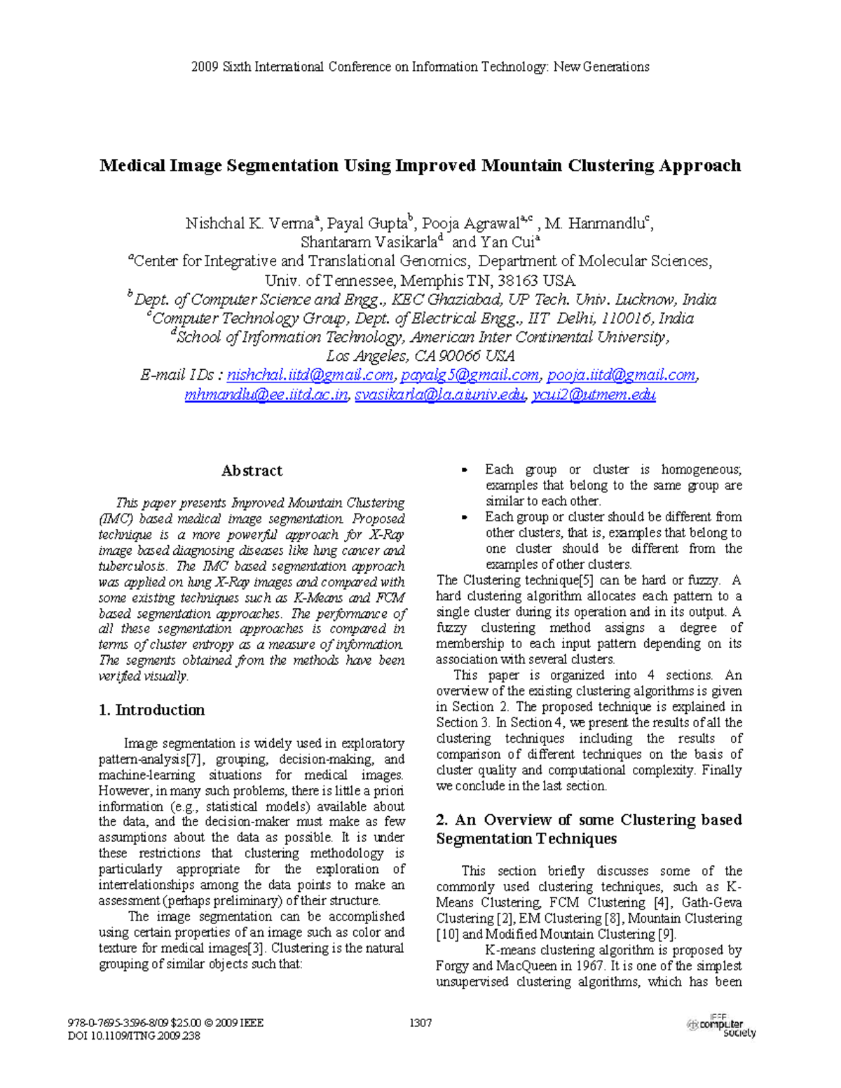 Medical Image Segmentation: Improved Mountain Clustering Approach - Studocu
