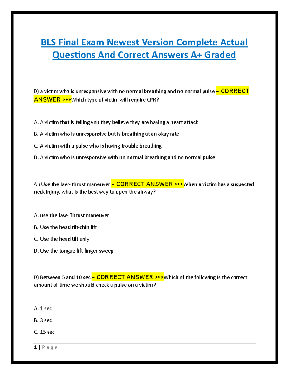 BLS 2023 Final Exam: Complete Actual Questions & Answers - Studocu
