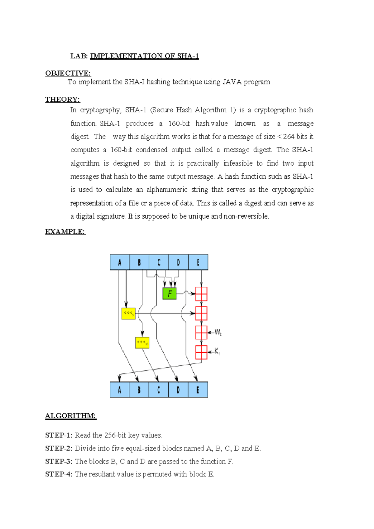 SHA-1 Lab: Implementation of Hashing Technique in Java - Studocu