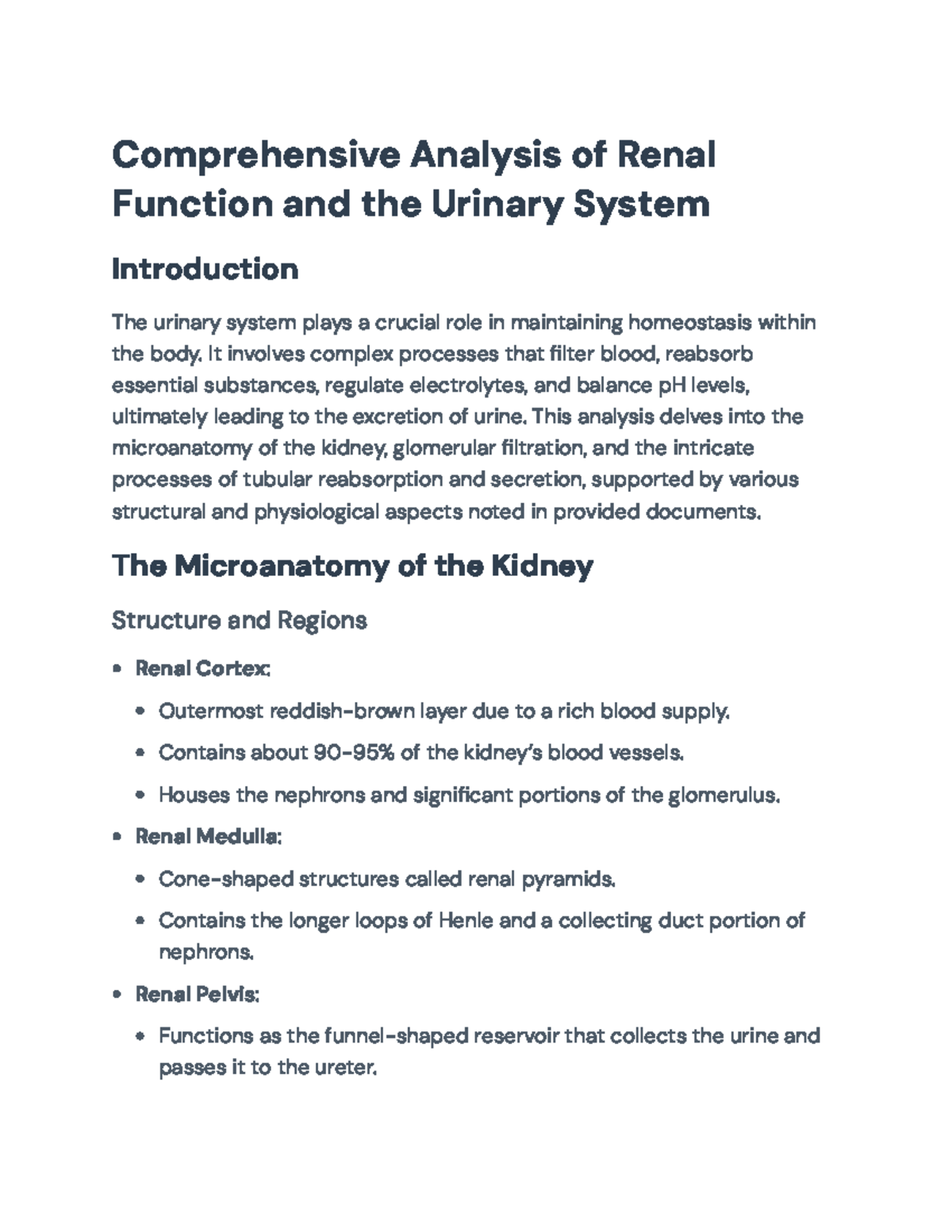 In-Depth Study of Renal Function & Urinary System (BIOL 101) - Studocu