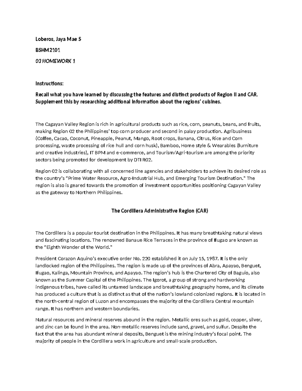 Loberos 03 Homework 1: Insights on Region II and CAR Cuisines - Studocu