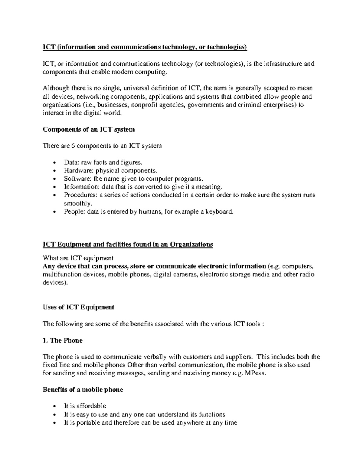 CIS 101: Introduction to ICT Systems and Their Components - Studocu