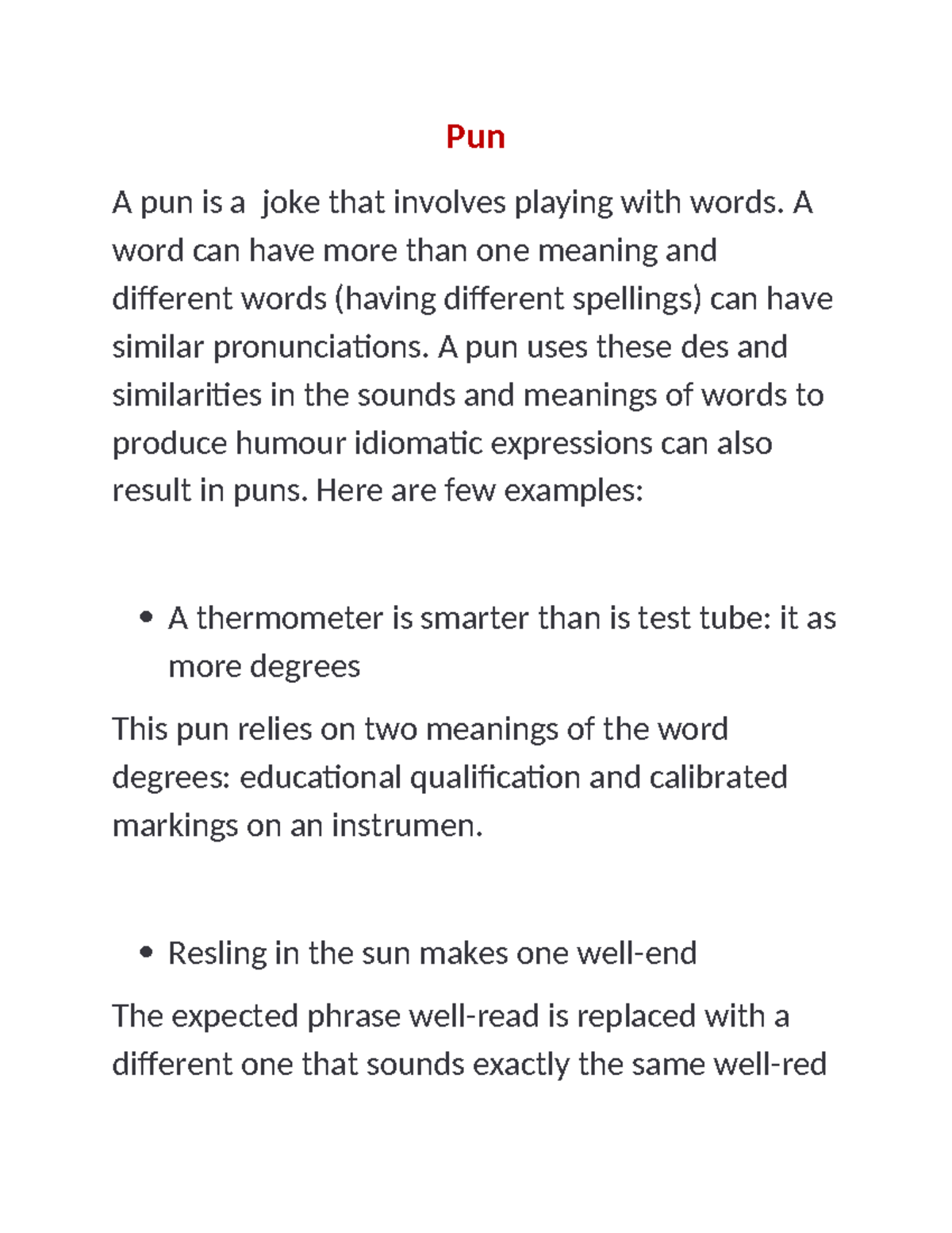 Pun - description about PUN - Pun A pun is a joke that involves playing ...