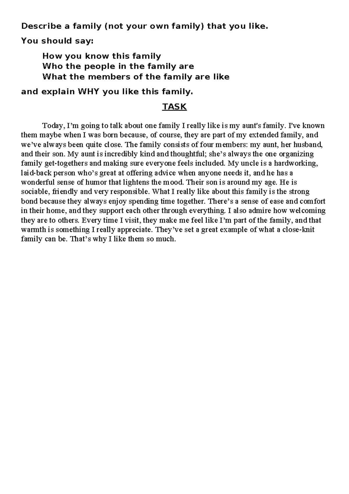 Describe a Family I Admire: A Personal Reflection - Studocu