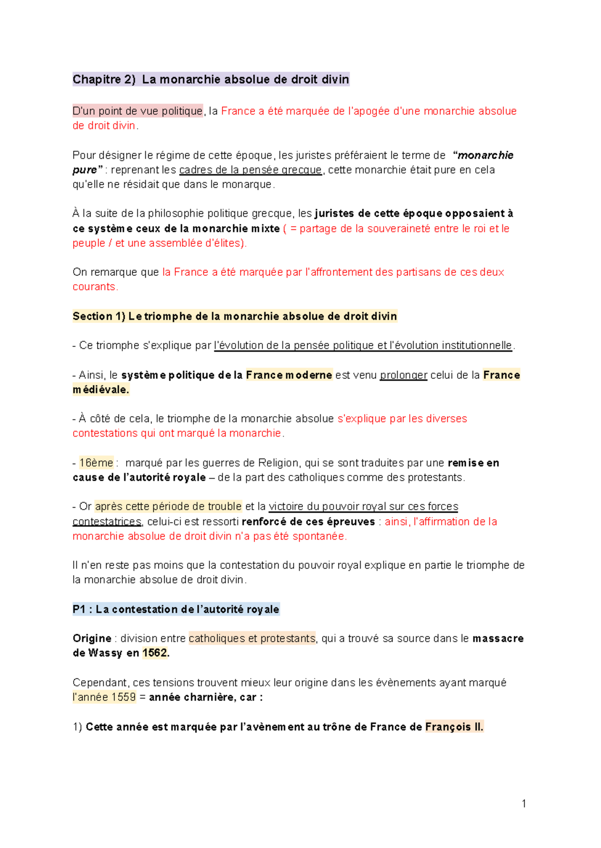 HDI - Chapitre 2 : La Monarchie Absolue de Droit Divin en France - Studocu