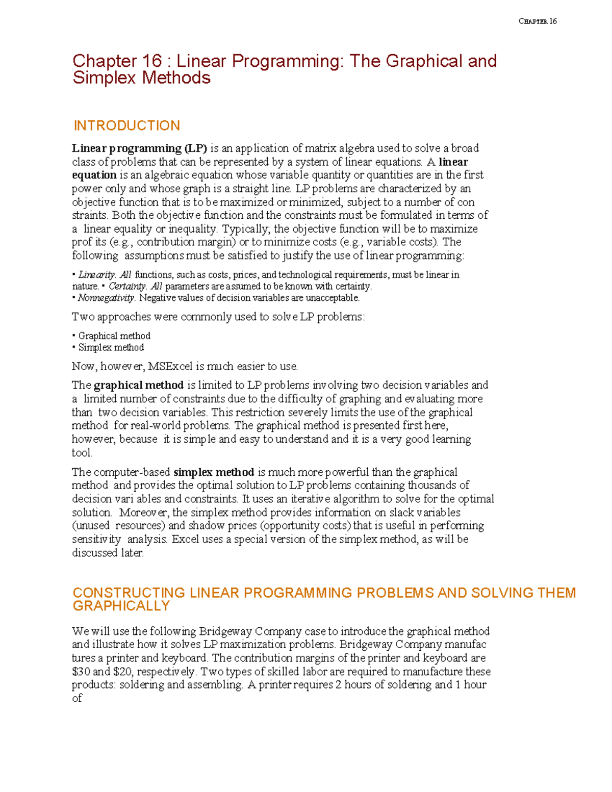 CHAPTER 16: Linear Programming - Graphical & Simplex Methods Overview - Studocu