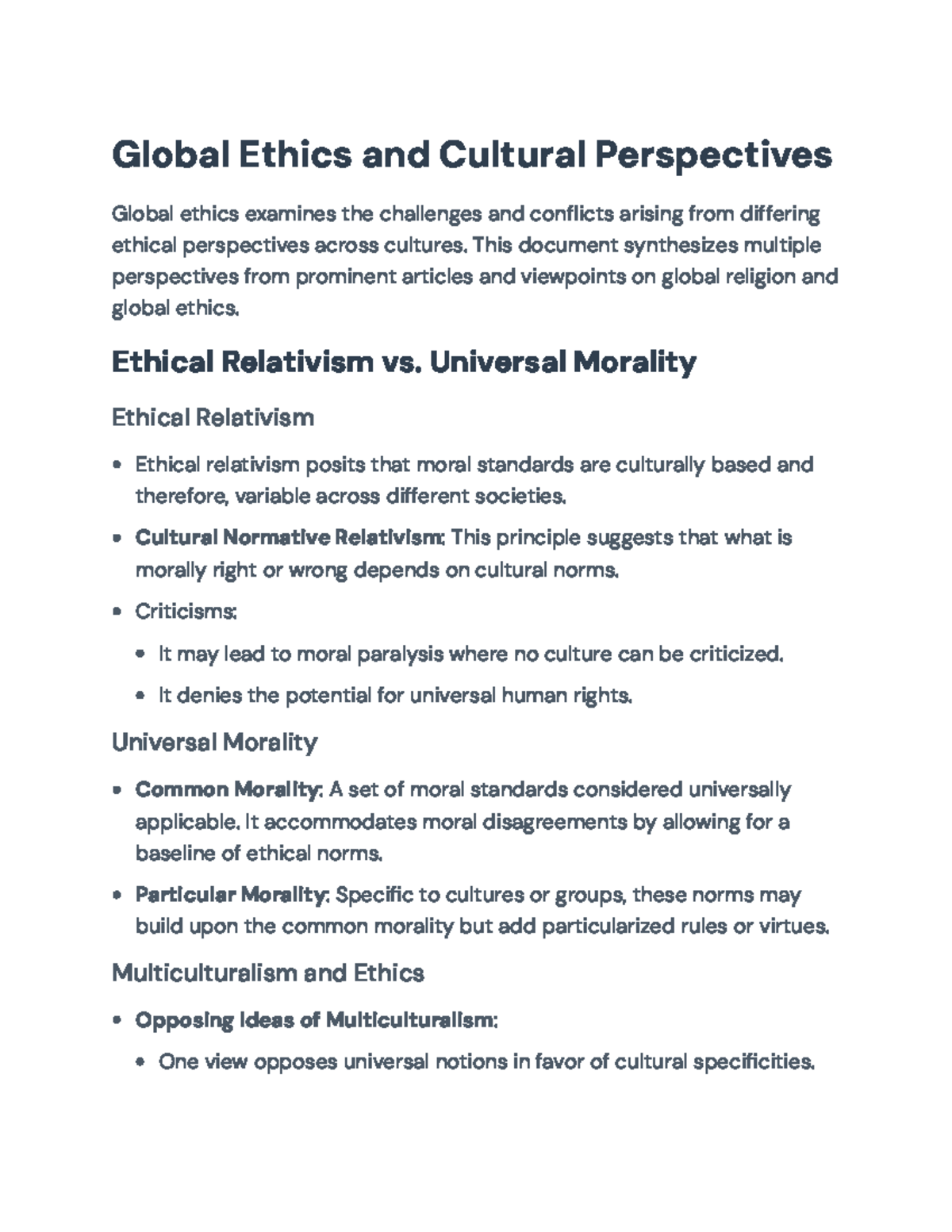Global Ethics and Cultural Perspectives: Examining Morality Variations ...