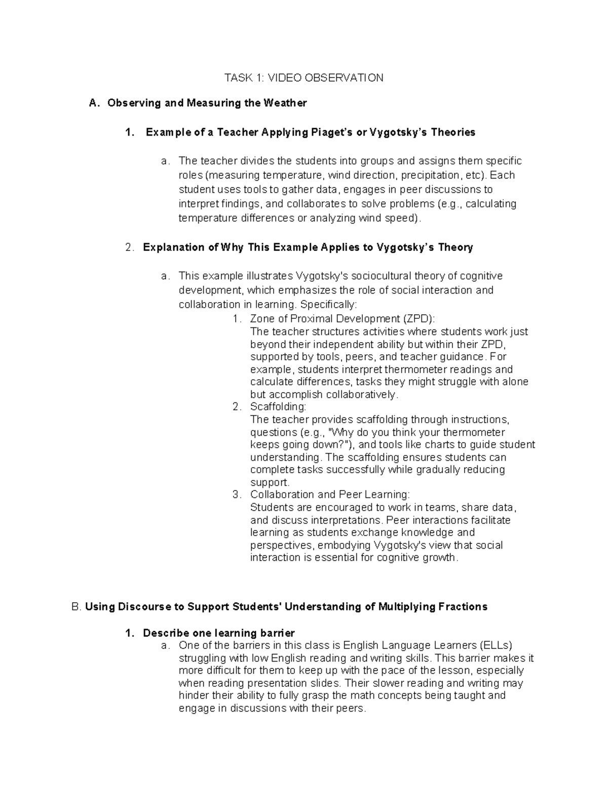 Task 1 Video Observation - TASK 1: VIDEO OBSERVATION A. Observing and ...