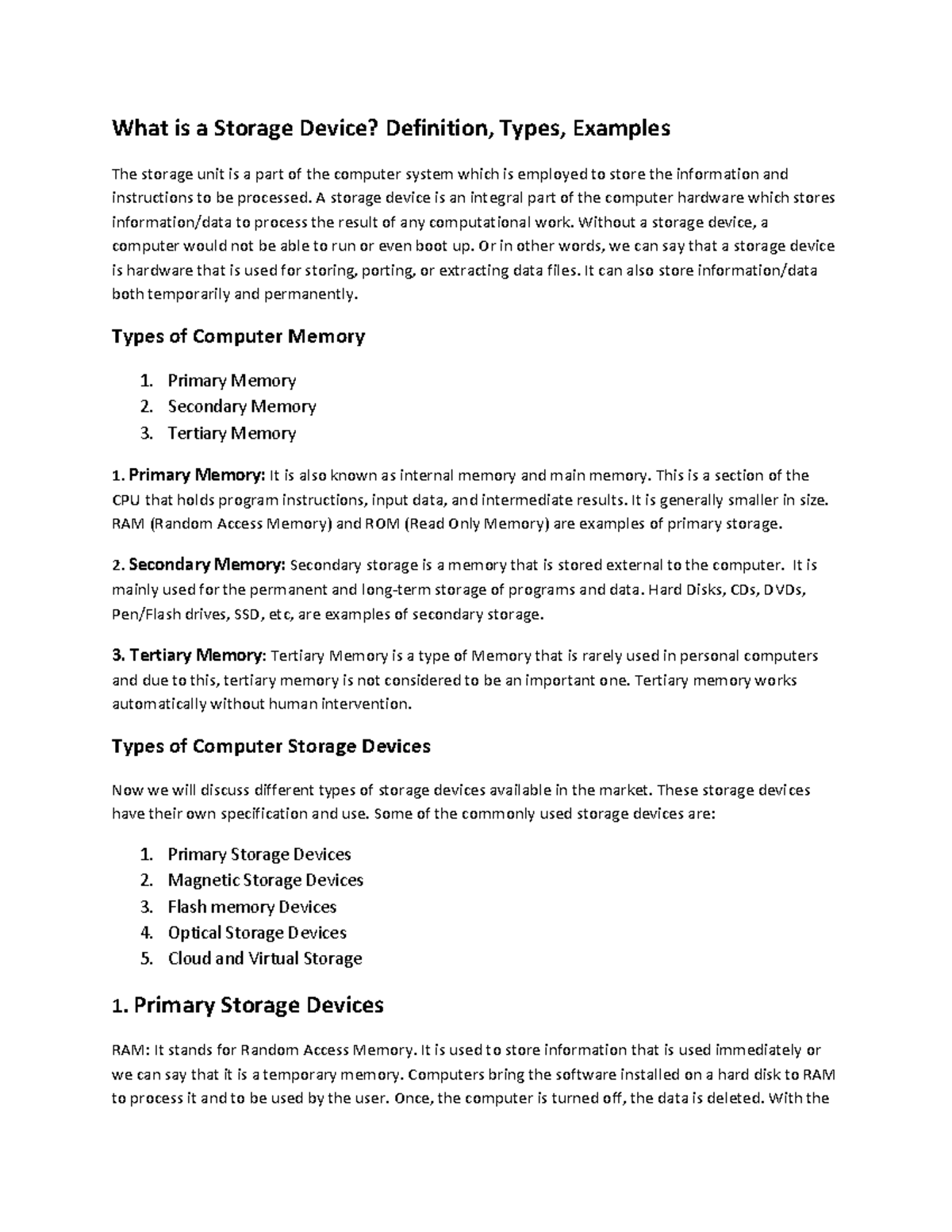Storage Devices: Definition, Types, and Examples Explained - Studocu