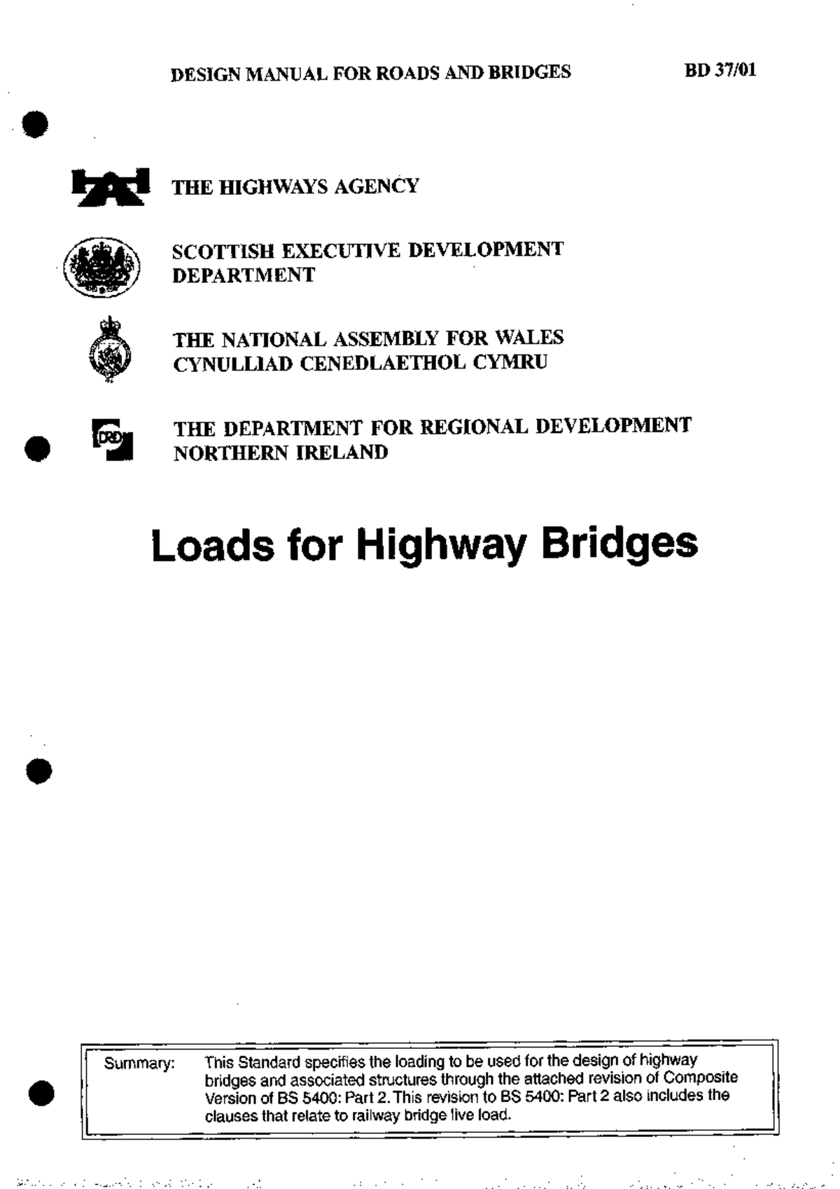 BD 37 01: Design Manual for Loads on Highway Bridges - Studocu