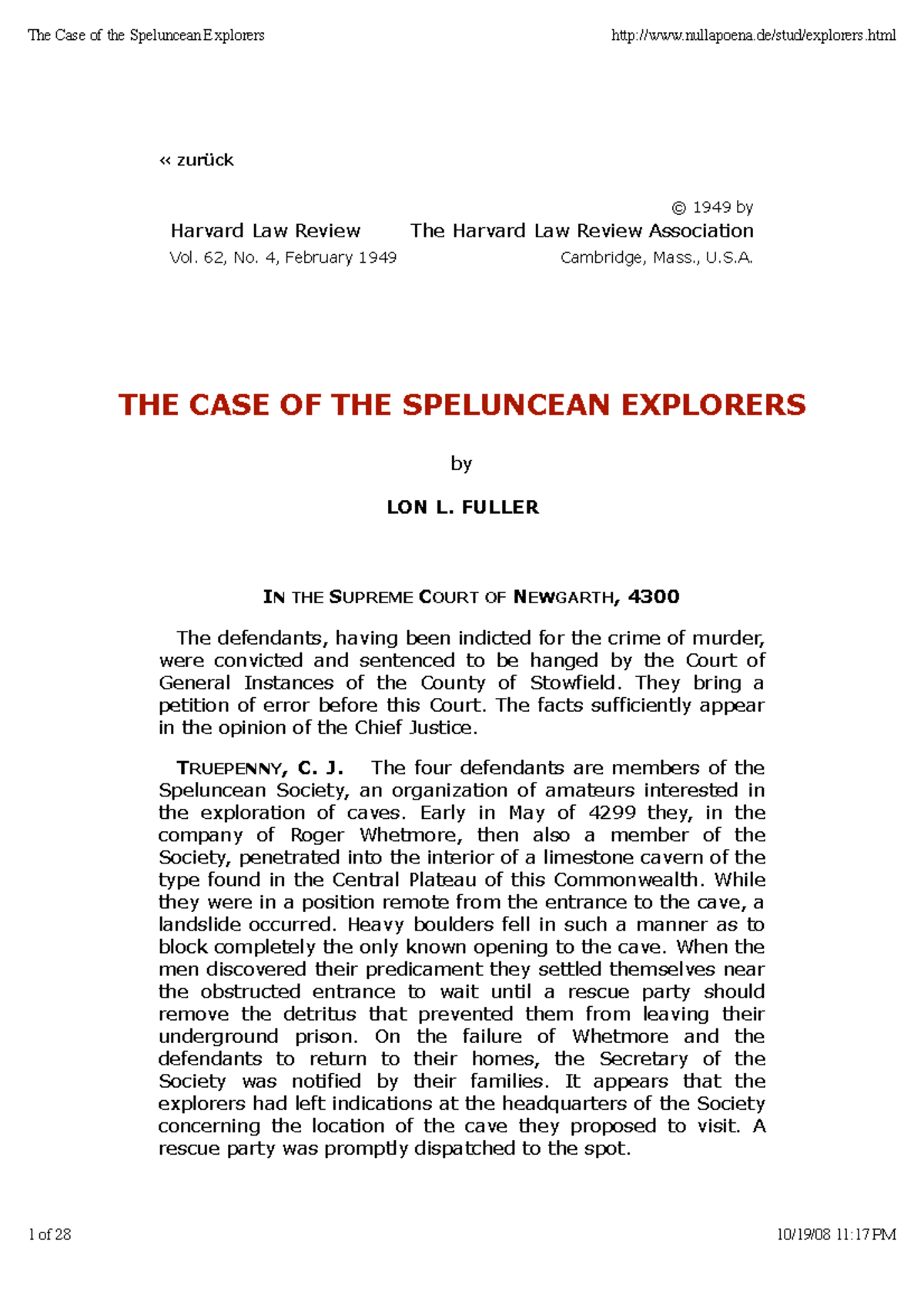 The Case of the Speluncean Explorers: A Harvard Law Review Analysis ...