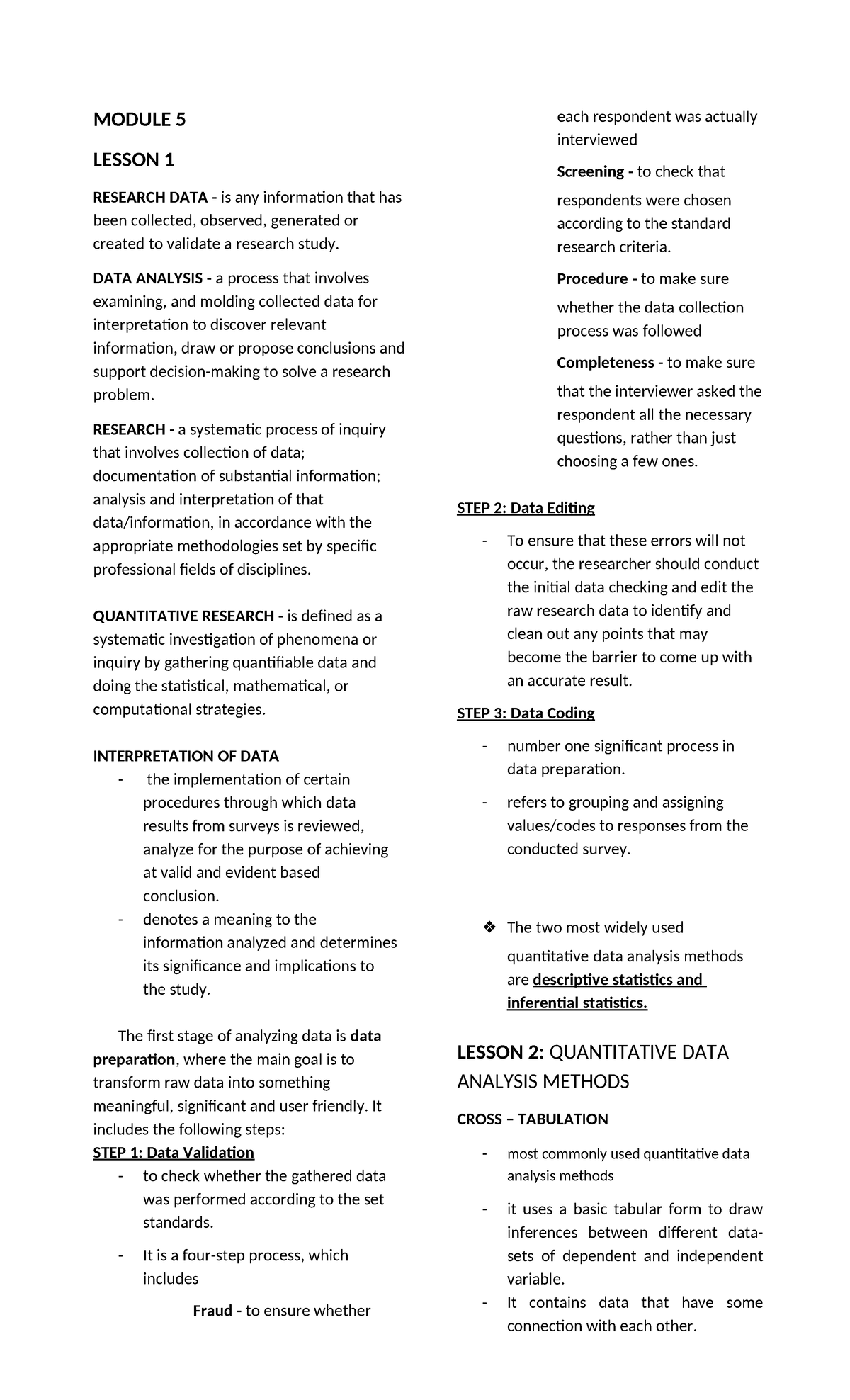 Research Methods Overview - 3I's Module 5 & 7 Summary - Studocu