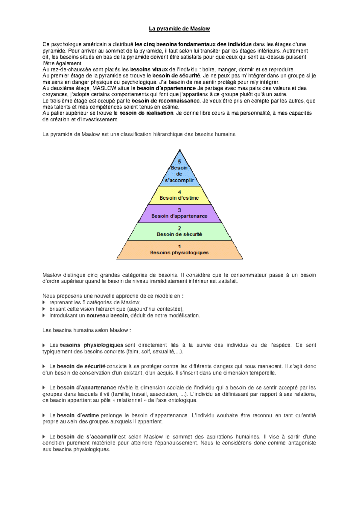 Pyramide maslow - presentation - La pyramide de Maslow Ce psychologue ...