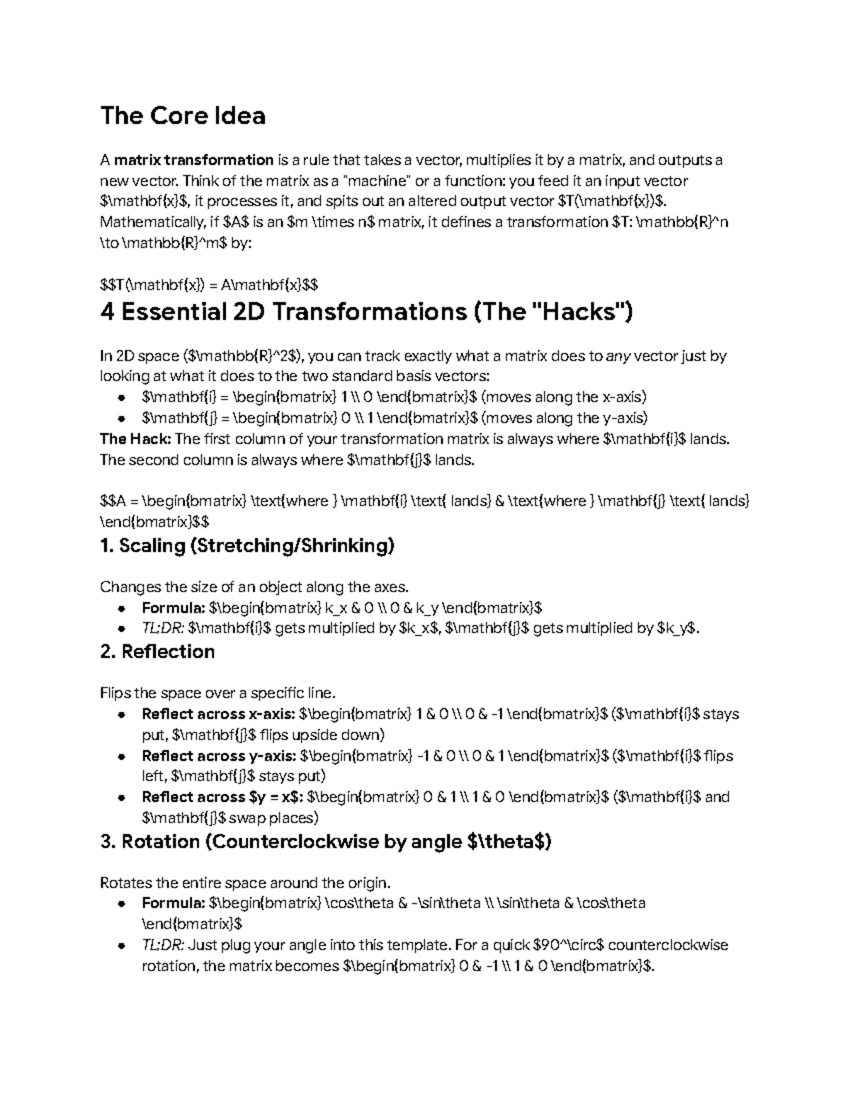 Matrix Transformations: Essential 2D Techniques and Concepts - Studocu