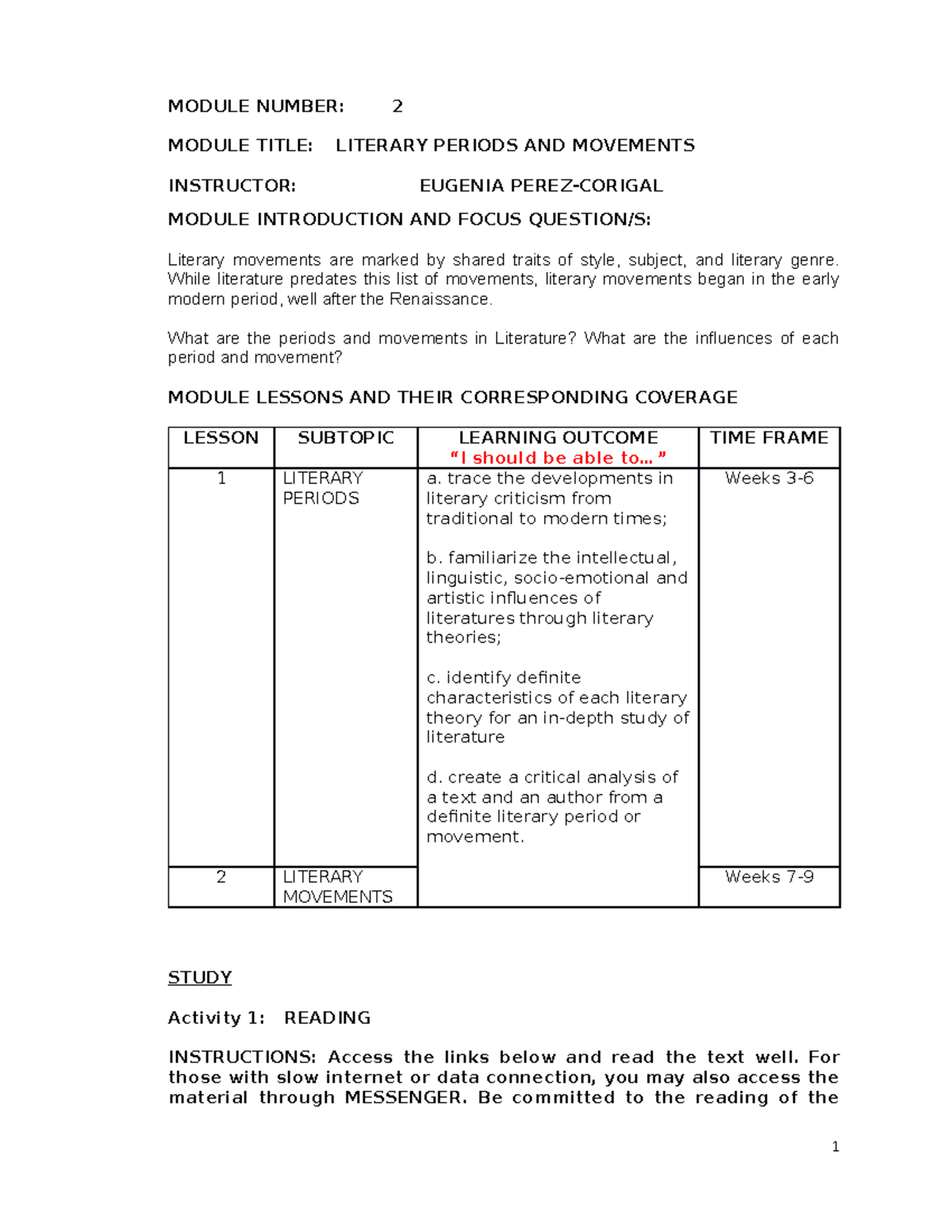 Lit - Module 2: Understanding Literary Periods & Movements - Studocu
