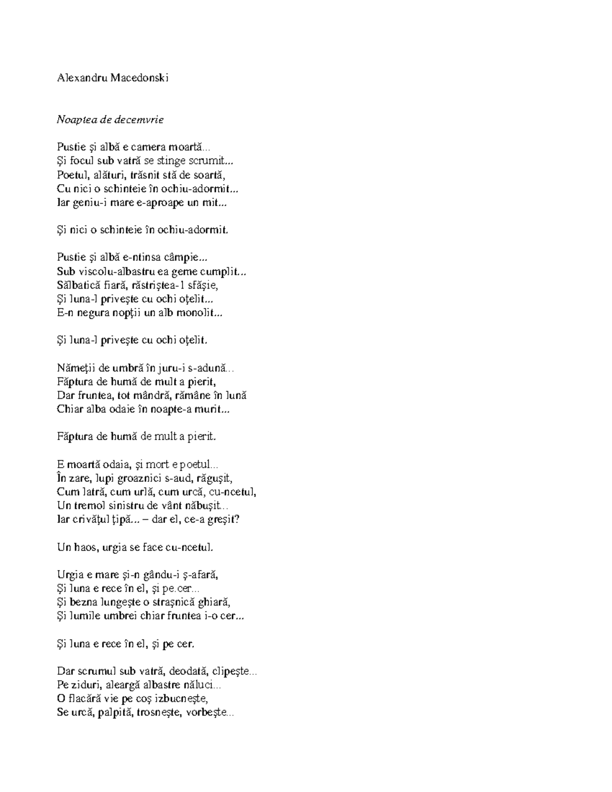 Macedonski - Noaptea de decemvrie: Analiză poetică - Studocu