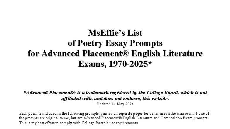 AP Lit Poetry Prompts with Poems: A Comprehensive Guide - Studocu