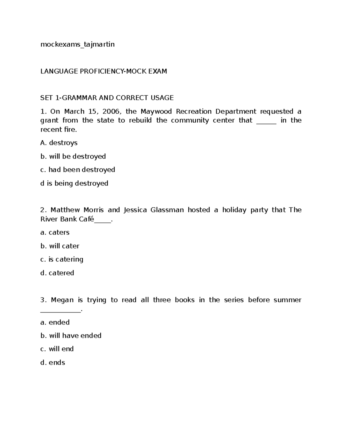 CSE (Verbal) - Language Proficiency Mock Exam Set 1-5 - Studocu