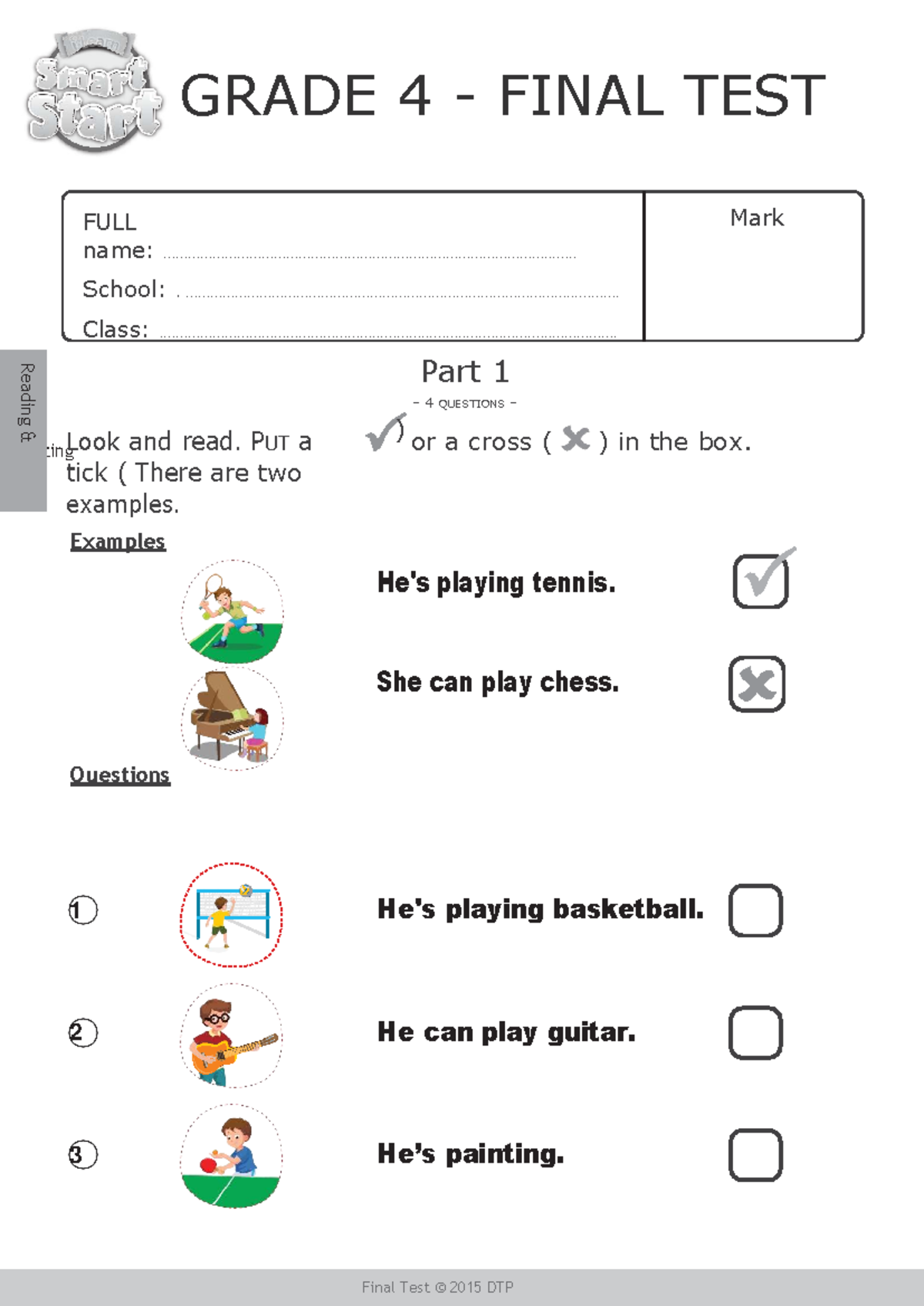 I-Learn Smart Start GRADE 4 FINAL - Reading & Writing Test - Studocu