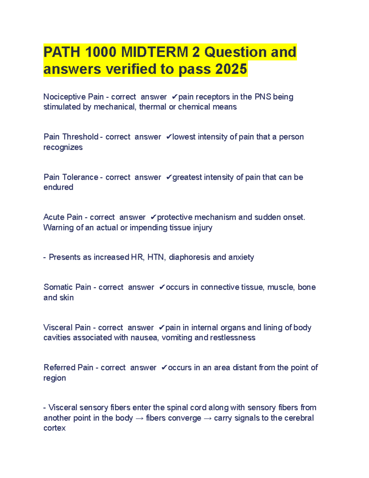 PATH 1000 Midterm 2 Study Guide: Key Concepts & Answers for 2025 - Studocu