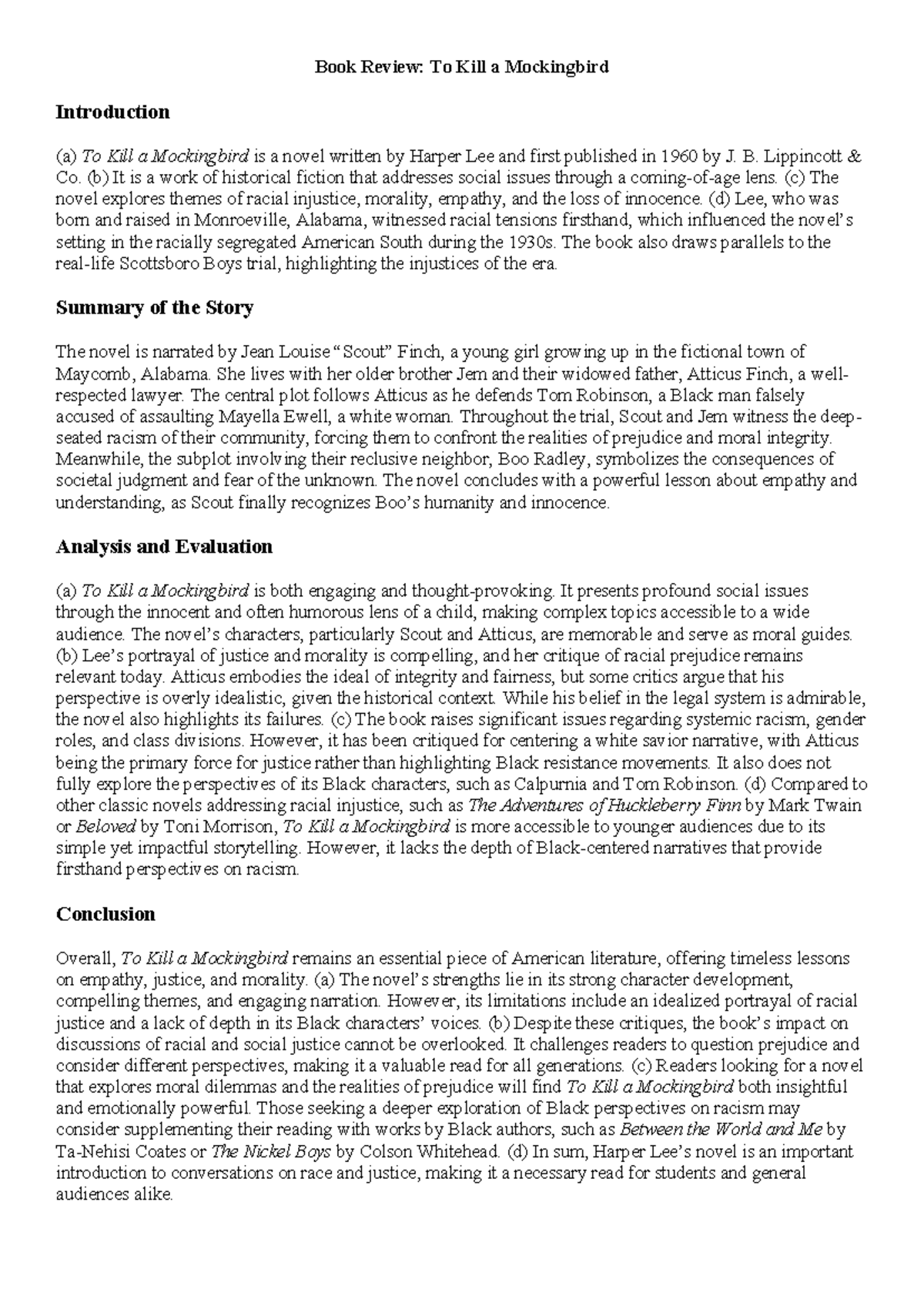 Book Review: To Kill a Mockingbird Analysis and Insights - Studocu