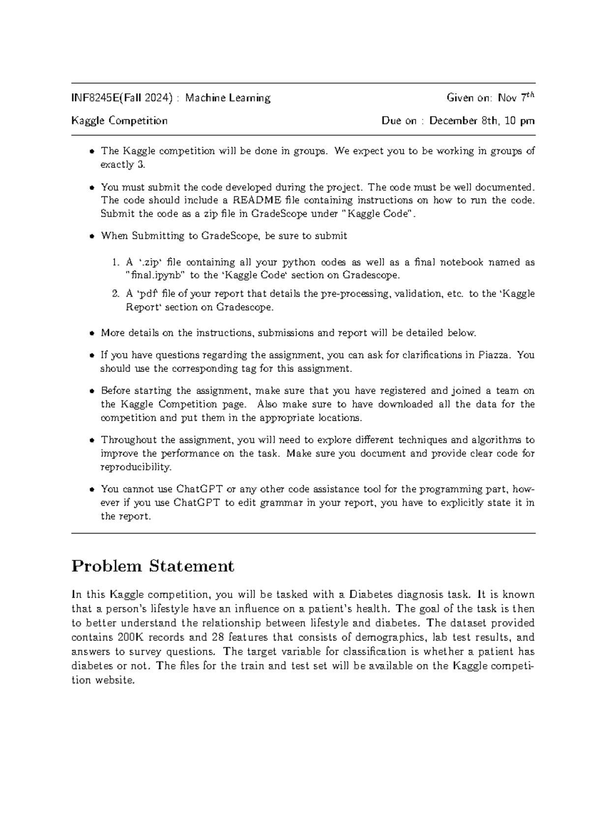 Kaggle - INF8245E - INF8245E(Fall 2024) : Machine Learning Given on ...