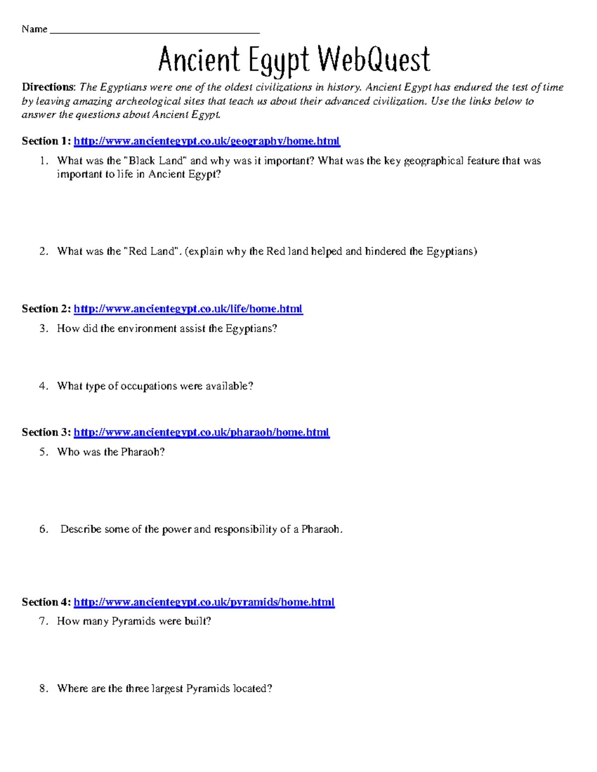 06 - Ancient Egypt WebQuest: Exploring Civilization Through Links - Studocu