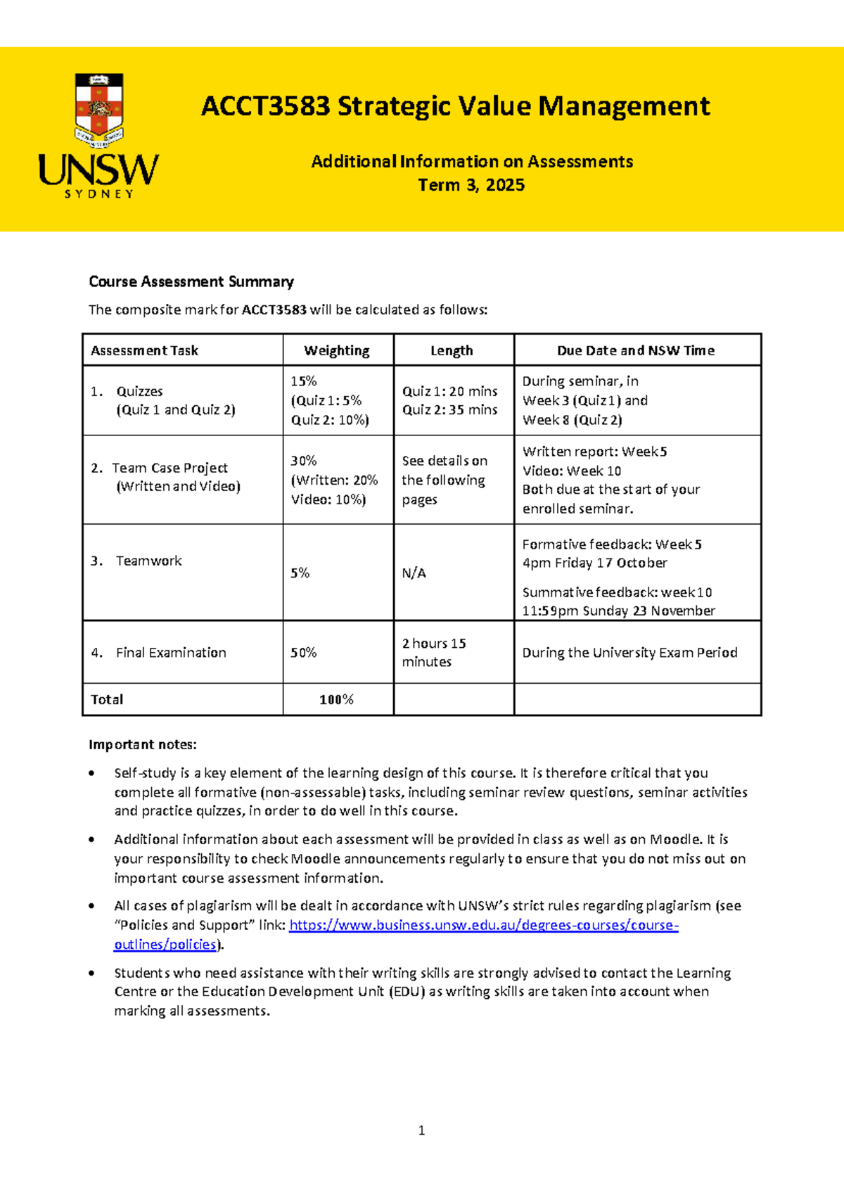 ACCT3583 Strategic Value Management Assessment Overview for Term 3 ...