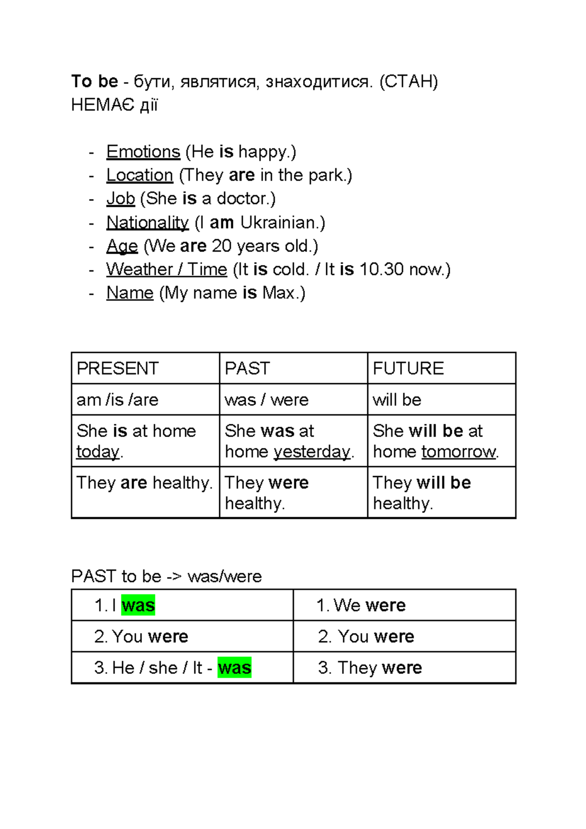 Lesson 2 - English Grammar: The Verb "To Be" in Tenses - Studocu
