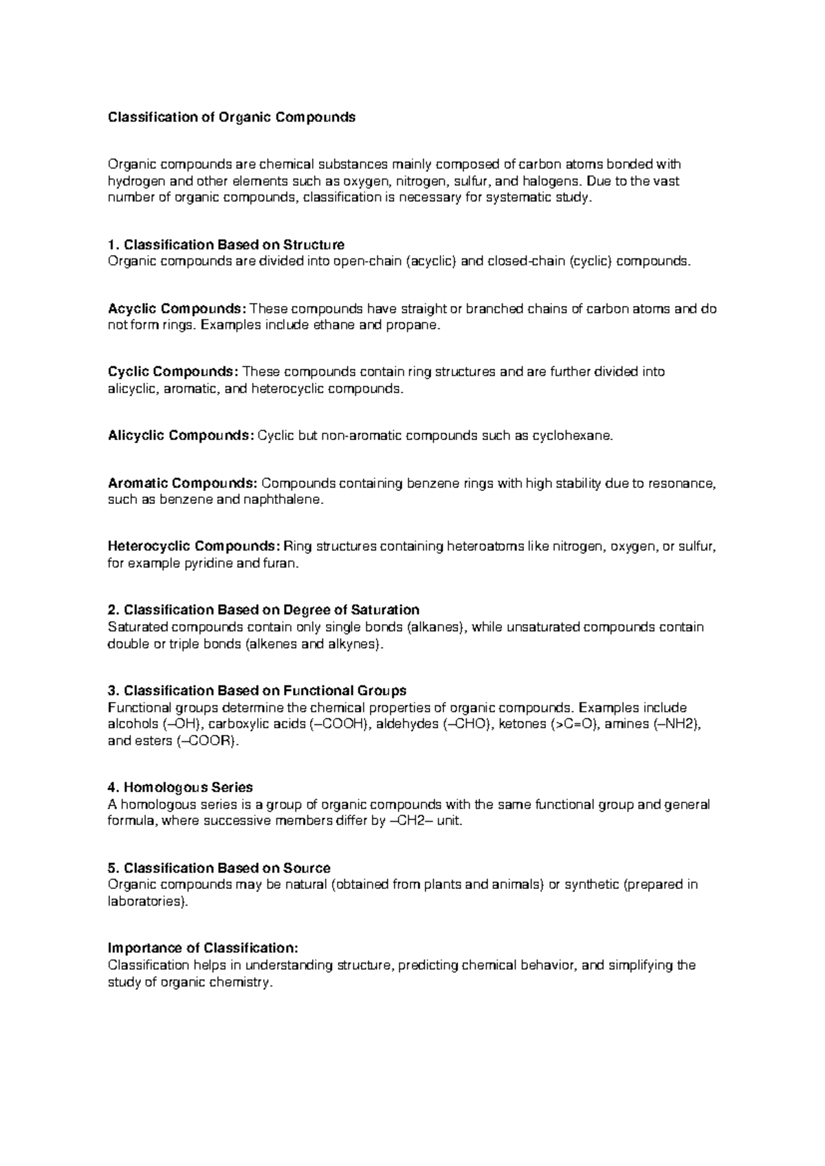 Classification of Organic Compounds: Structure, Saturation & Groups ...