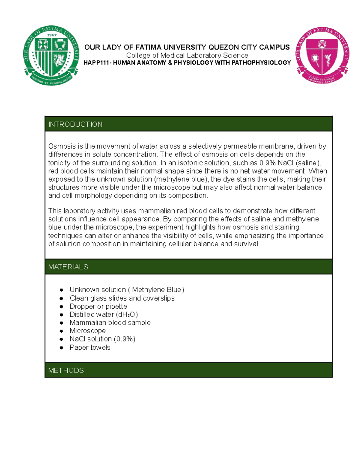 HUMAN ANATOMY & PHYSIOLOGY LAB: Osmosis Effects on RBCs - Studocu