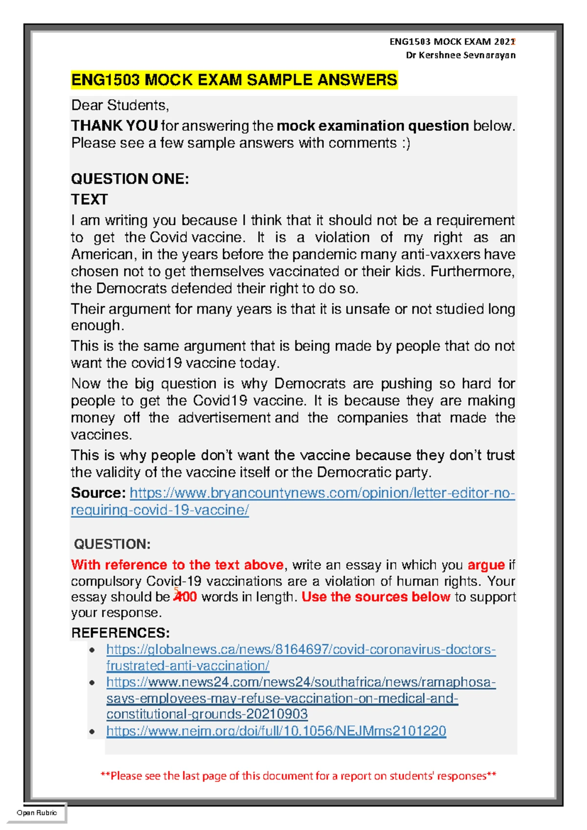 ENG1503 2025 Exam Guidelines: Academic Language & Literacy - Studocu