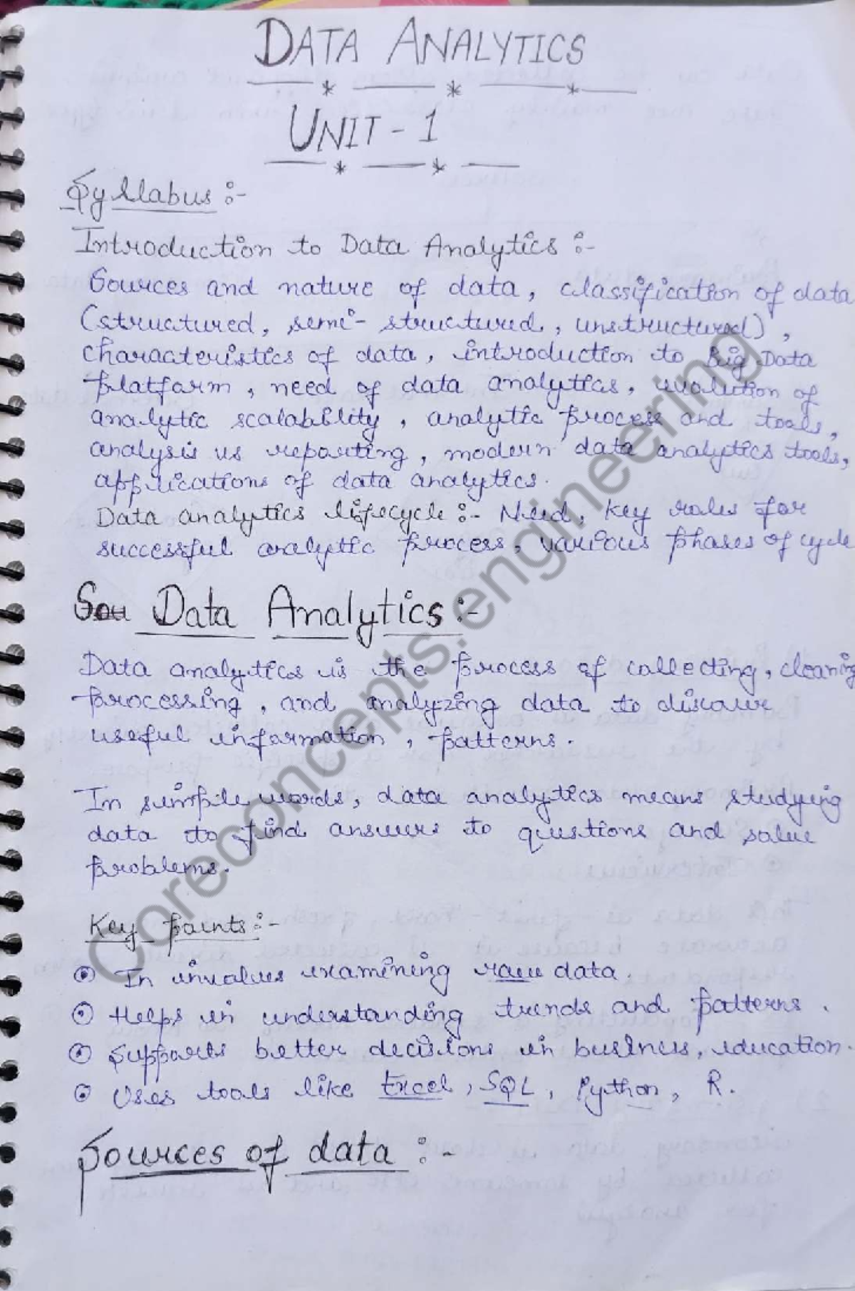 DATA ANALYTICS UNIT 1: Introduction, Sources, and Characteristics of ...