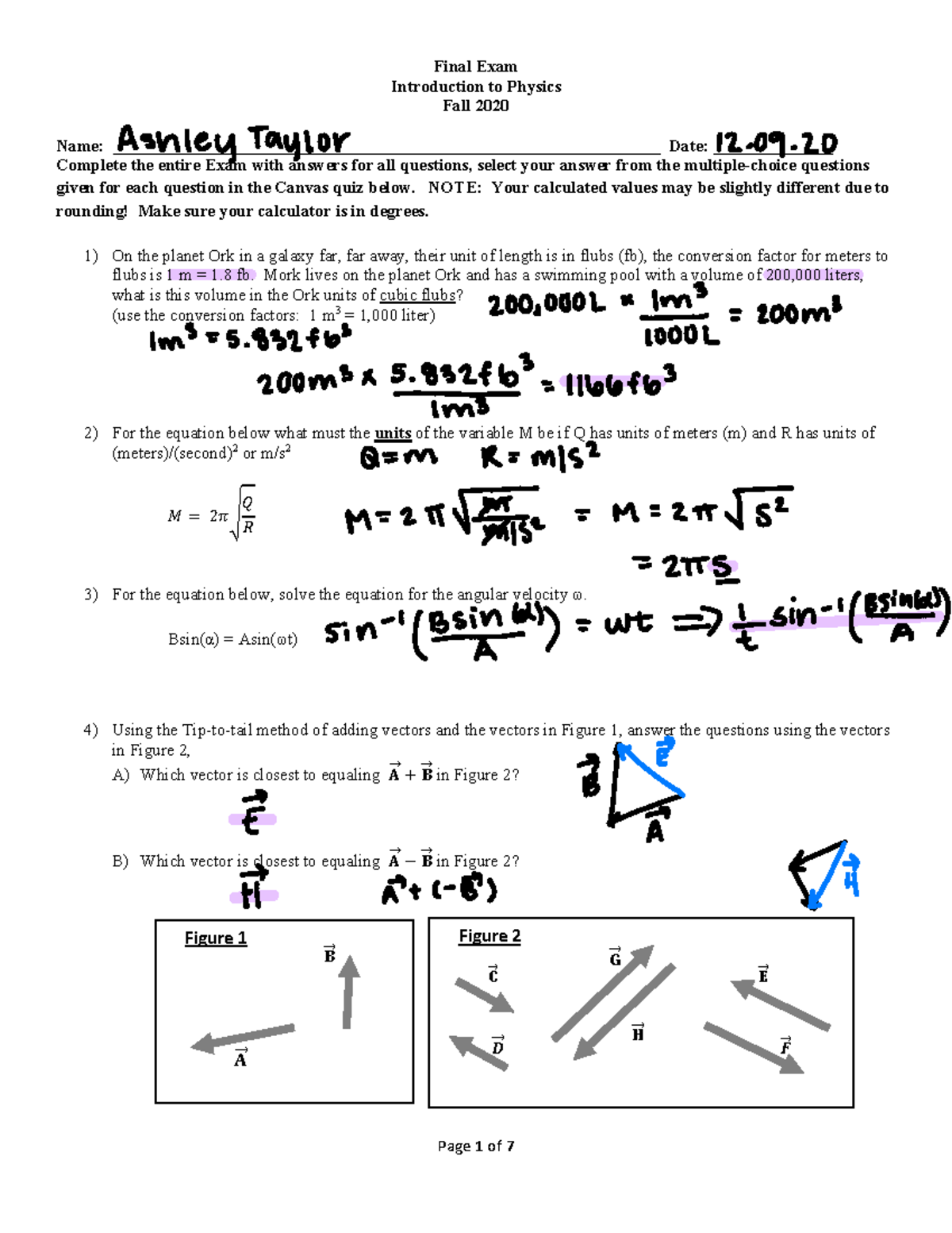 Exam Final Intro to Physics Fall 2020 Remote - Final Exam Introduction ...