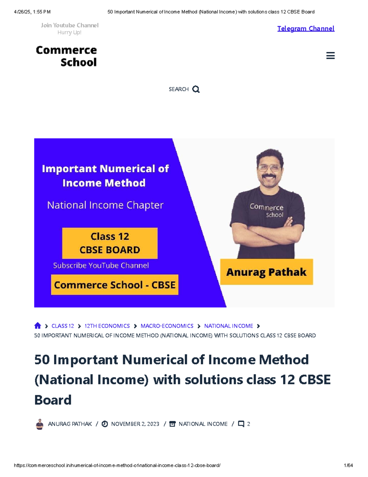 50 Essential Numerical Problems on Income Method (National Income) with ...