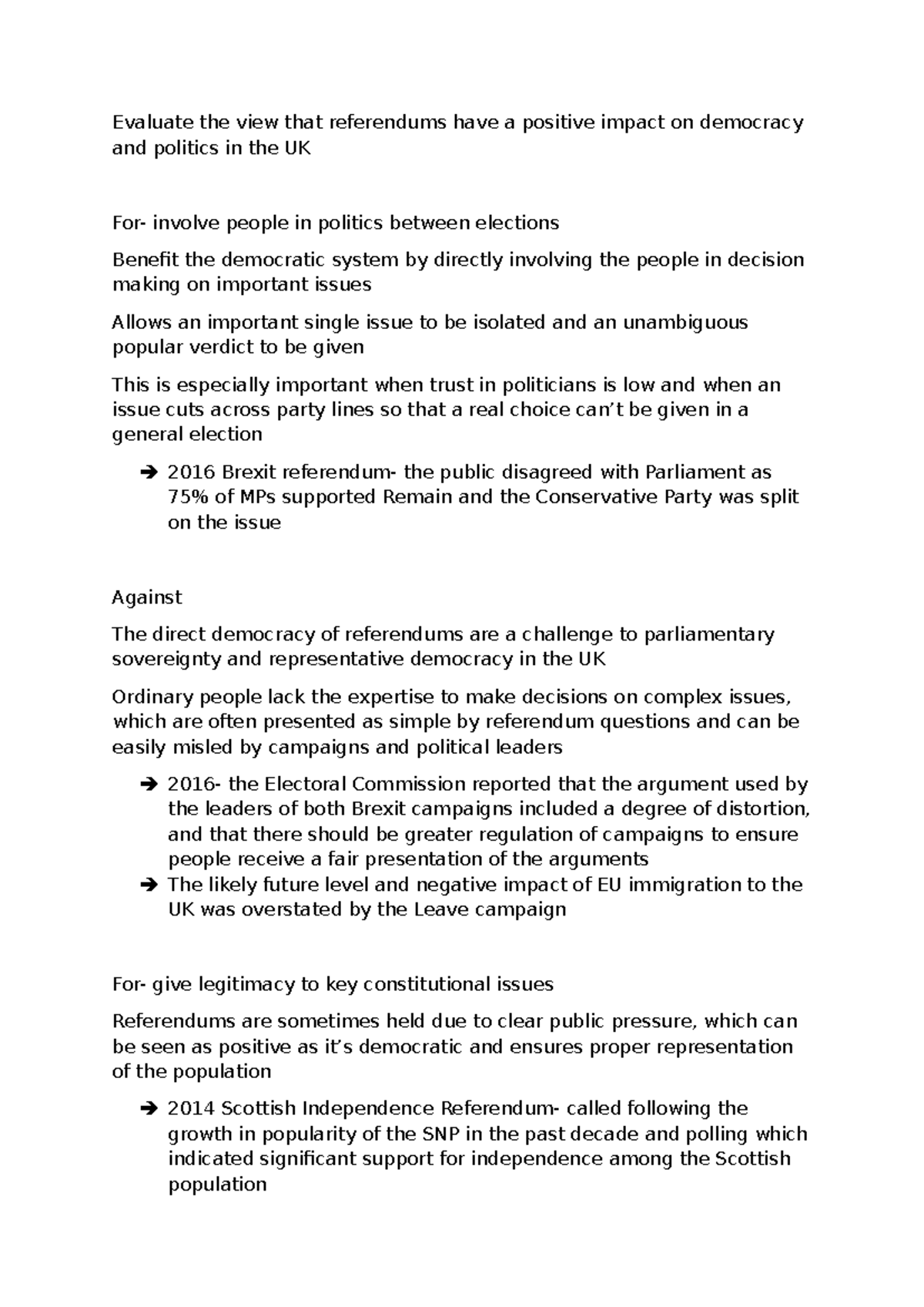 Evaluating the Impact of Referendums on UK Democracy and Politics - Studocu