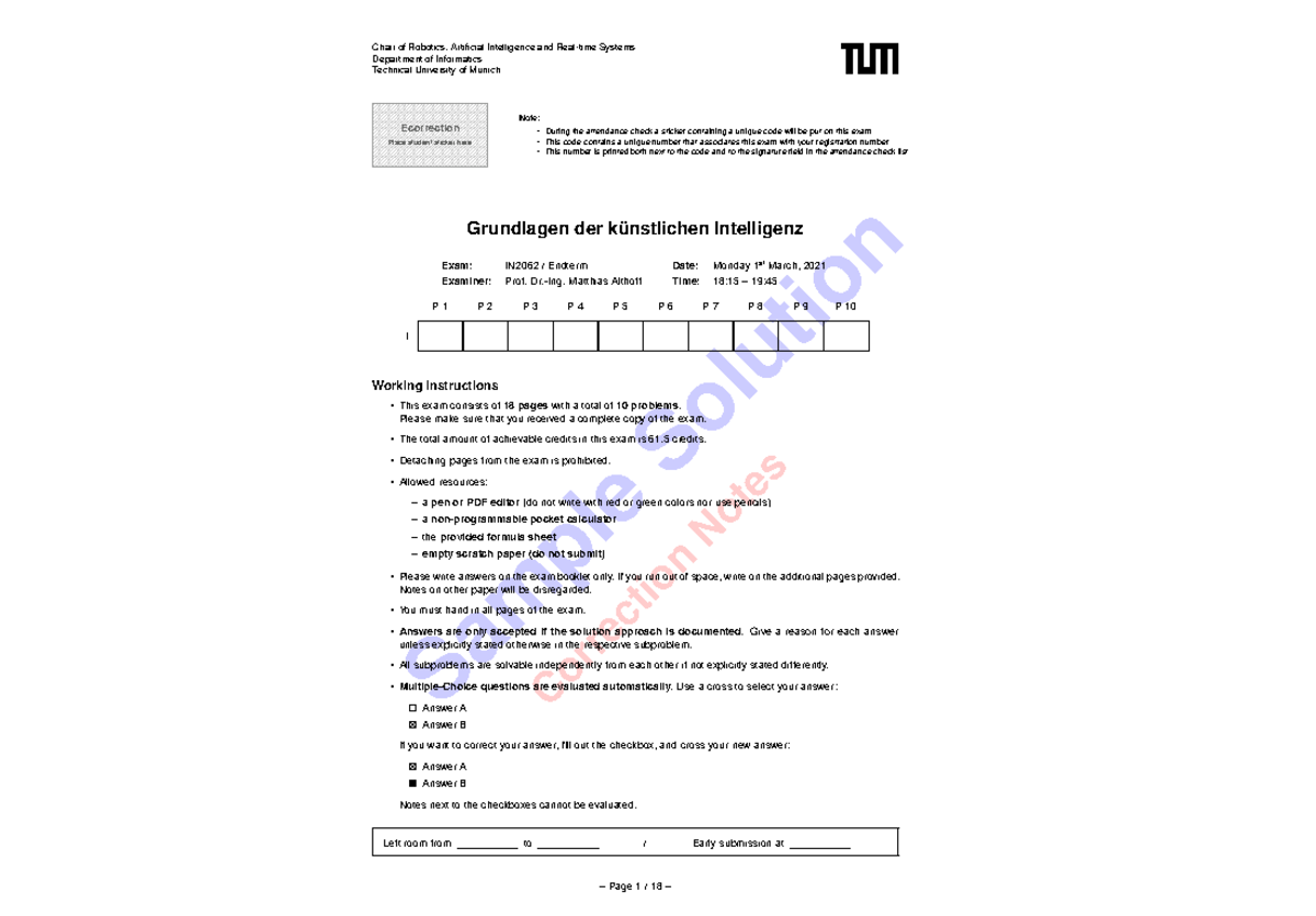 Endterm IN2062: Solutions for Bayesian Networks and AI Concepts - Studocu