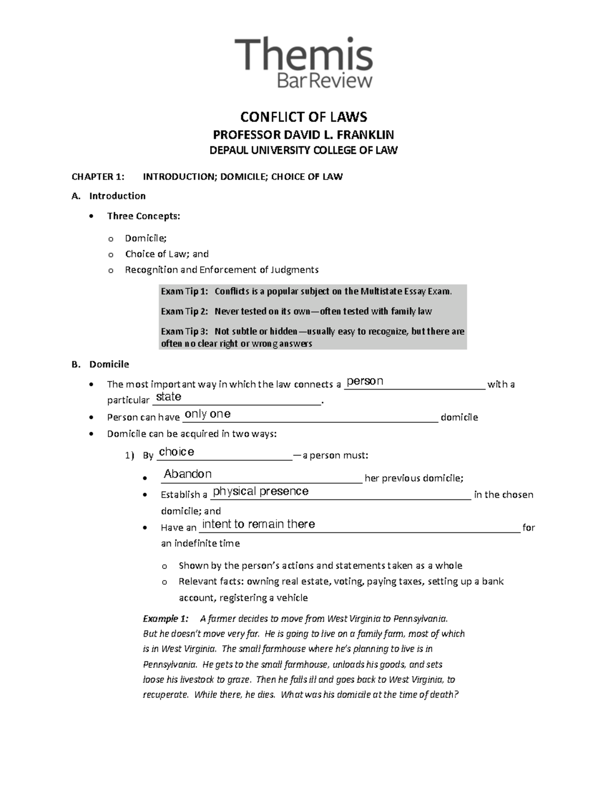 Conflict of Laws (LAW 123) - Chapter 1: Choice of Law Overview and Exam ...