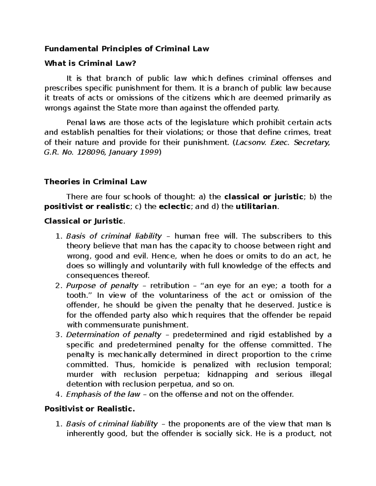 Fundamental Principles of Criminal Law: Theories & Concepts - Studocu