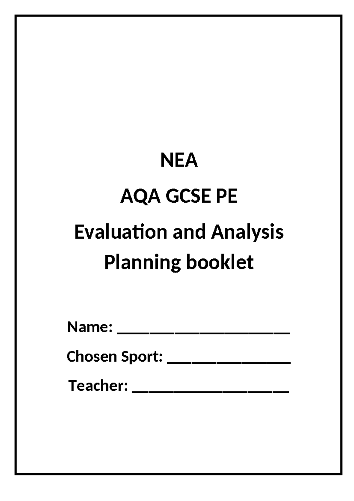 AQA GCSE PE NEA Booklet: Revision Guide for Evaluation and Analysis ...