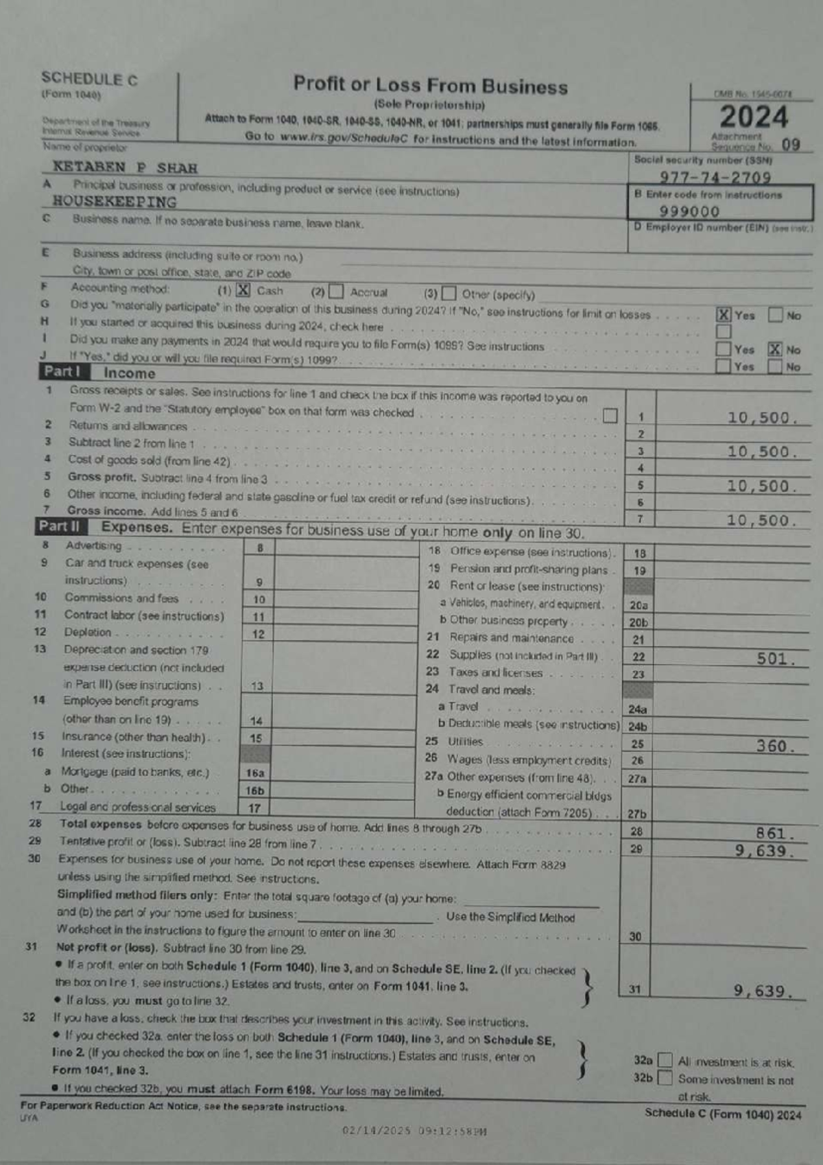 SCHEDULE C (Form 1040) 2024: Profit or Loss from Business - Studocu